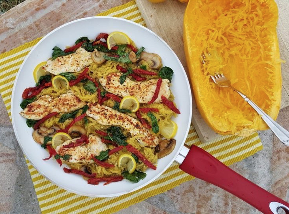 Fresh Pesto Spaghetti Squash Skillet w/ Sun-dried Tomatoes | Clean Food ...