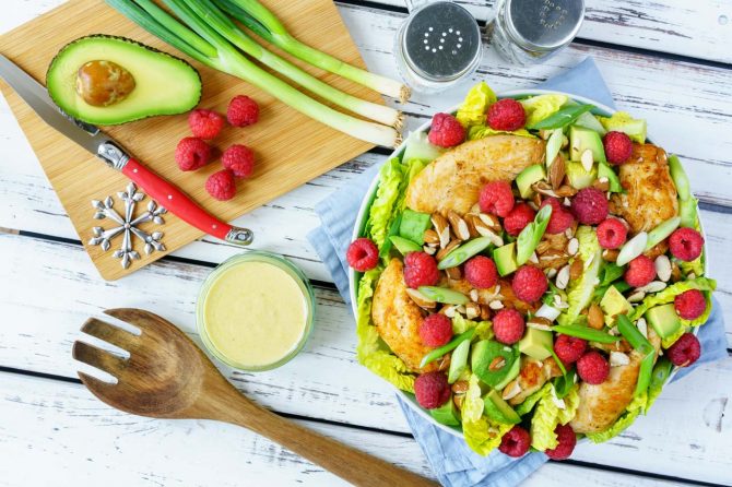 Vibrant and Super Healthy Chicken Avocado and Raspberry Salad | Clean ...