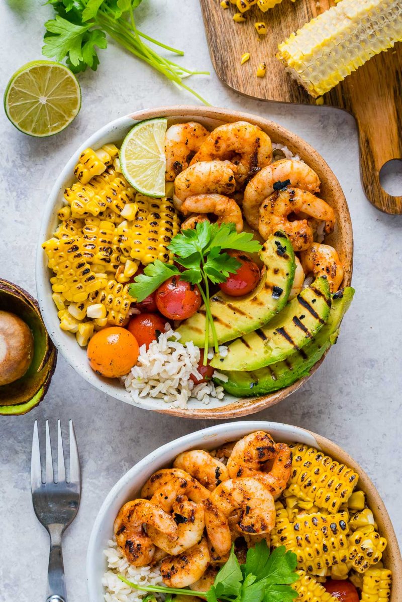 Clean Eating Meal Prep: Grilled Shrimp Bowls + Cilantro-Lime Rice ...