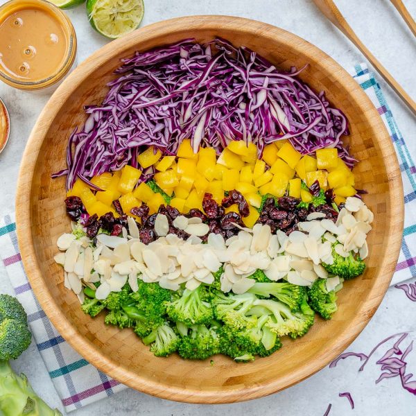 Broccoli + Red Cabbage Salad with Tangy PB Dressing for Clean Eating ...