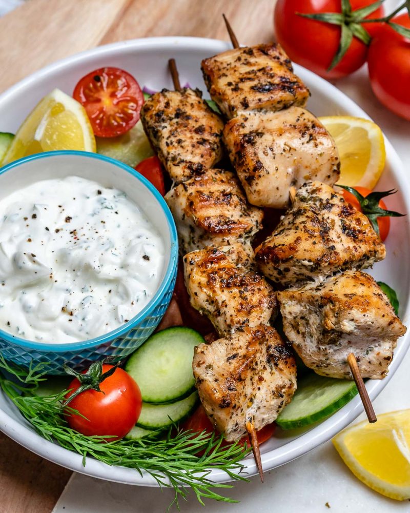 Grilled Chicken Skewers + Homemade Tzatziki are BBQ Perfection! | Clean ...