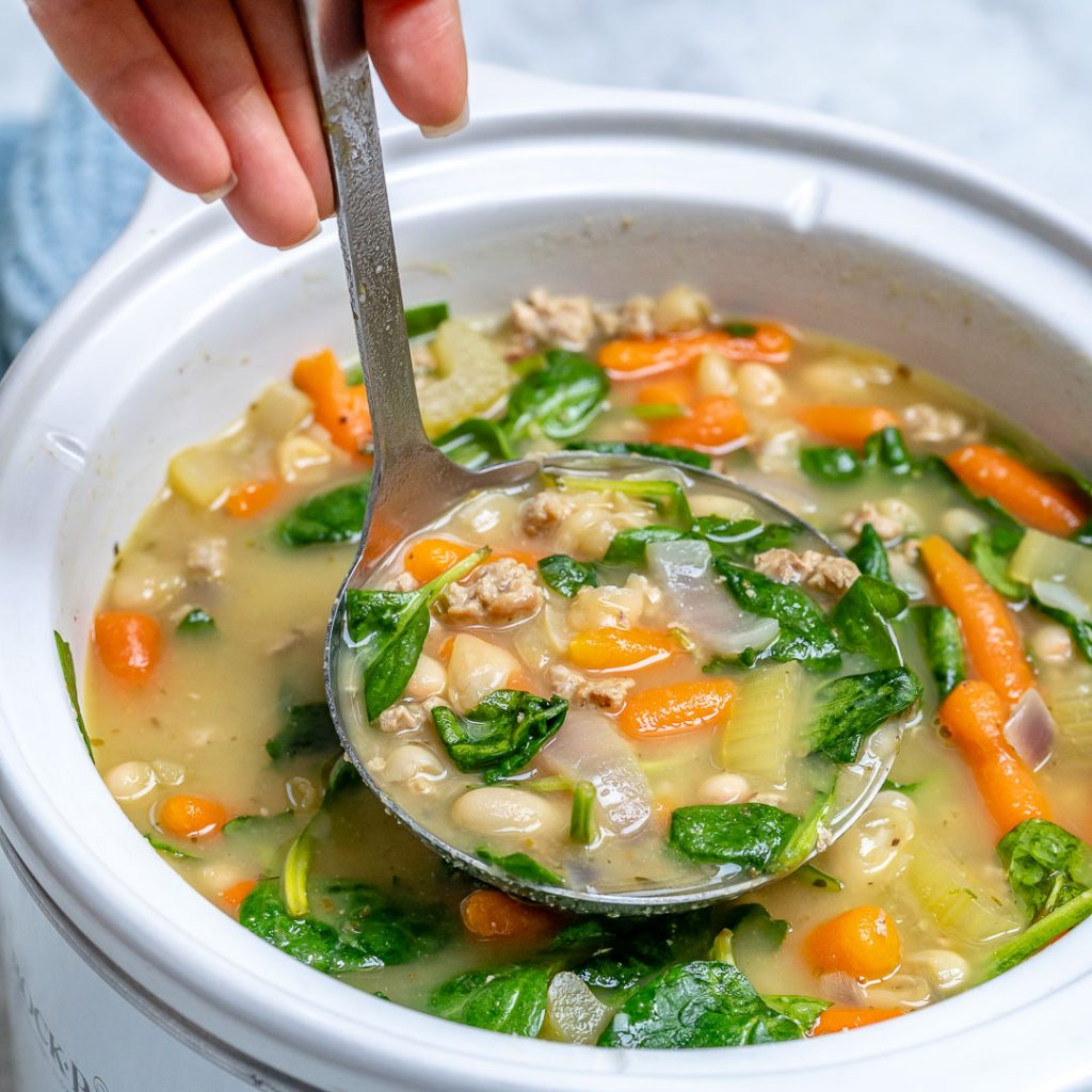 Warm Up With This Healthy Turkey Sausage Spinach White Bean Soup