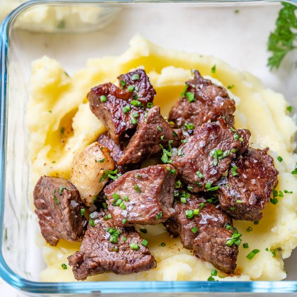 Garlic Butter Steak Bites with Mashed Potatoes for Meal Prep | Clean ...