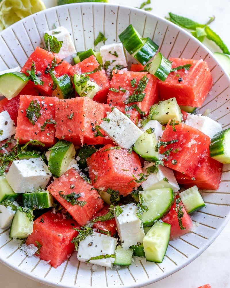 SIMPLE Watermelon + Cucumber + Feta Salad | Clean Food Crush