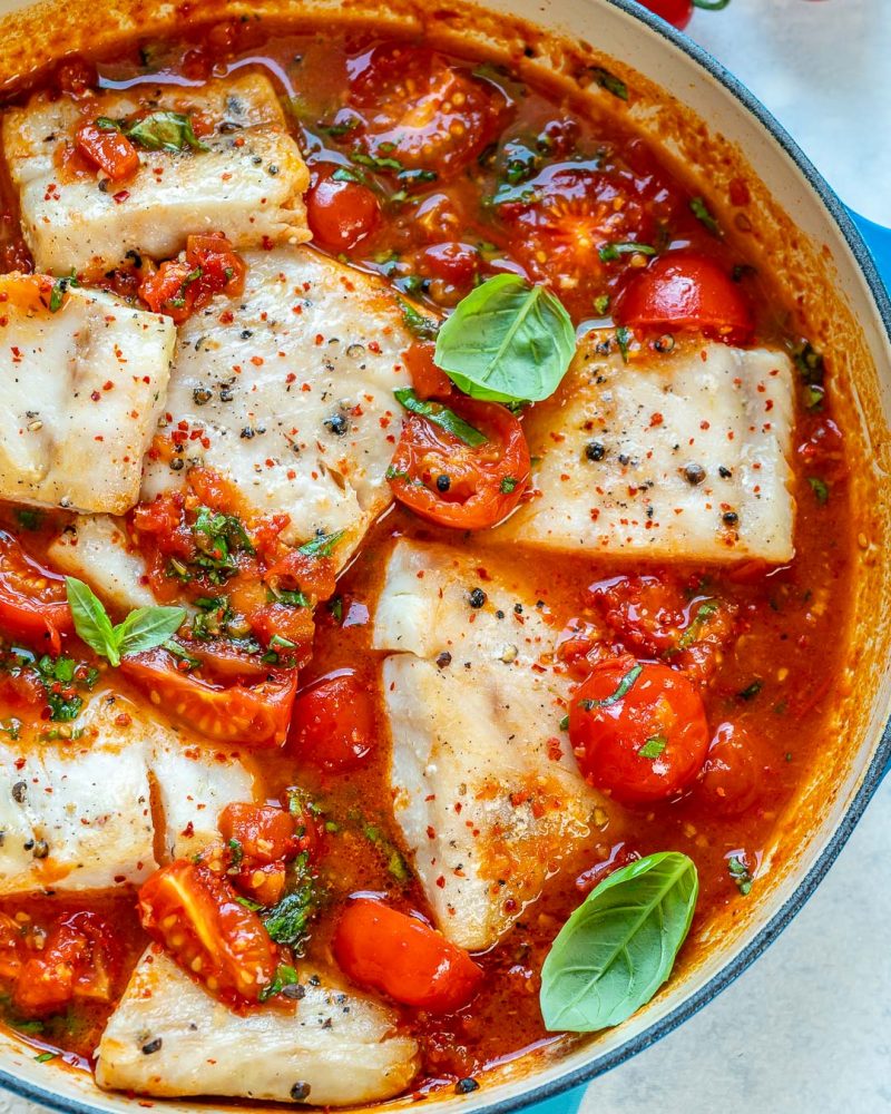 Pan-Seared Cod in Tomato + White Wine Sauce | Clean Food Crush