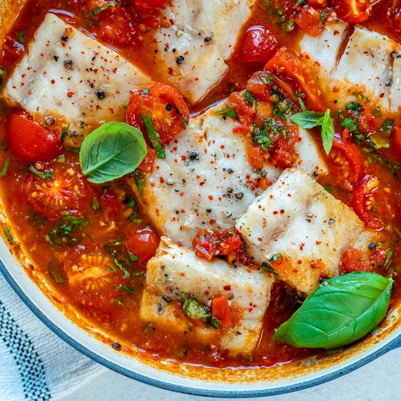 Pan-Seared Cod in Tomato + White Wine Sauce | Clean Food Crush