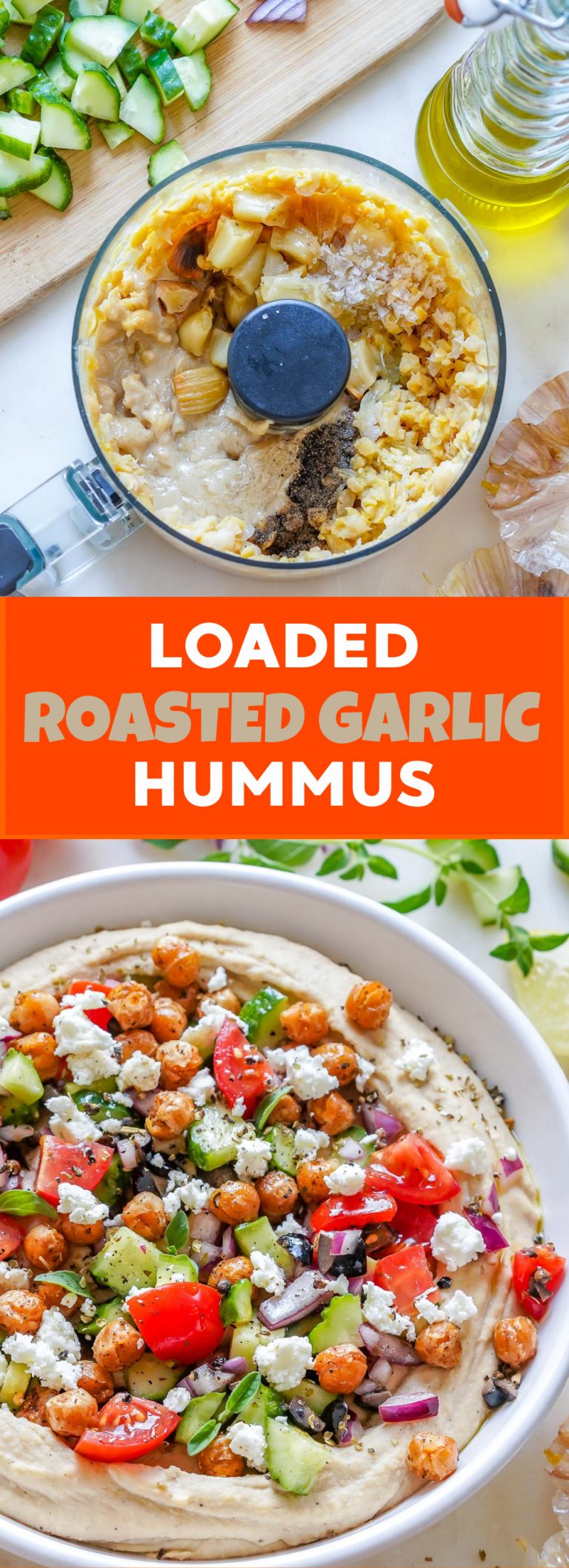 Loaded Roasted Garlic Hummus – Greek Style | Clean Food Crush
