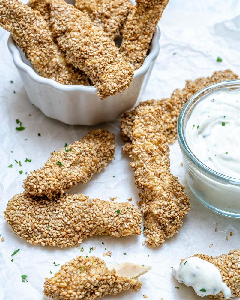 Crispy Sesame Chicken Fingers | Clean Food Crush