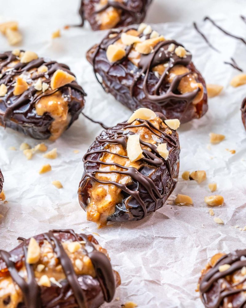 Snicker Stuffed Dates | Clean Food Crush