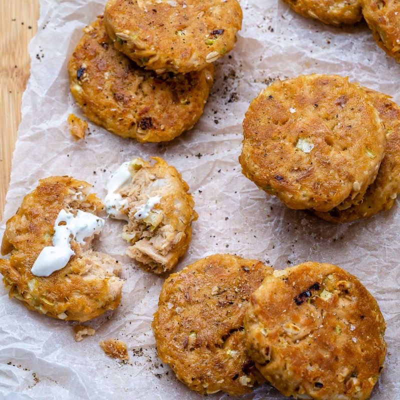 Tuna Fritters + Creamy Yogurt Dill Sauce | Clean Food Crush