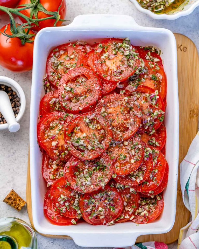 Rachel’s FAVORITE Marinated Tomatoes | Clean Food Crush