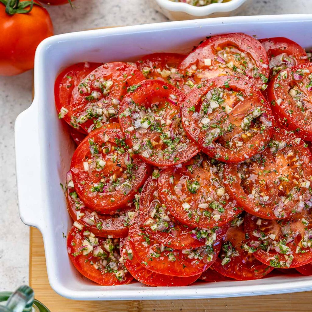 Rachel’s FAVORITE Marinated Tomatoes | Clean Food Crush