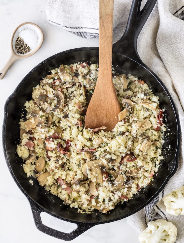 Mushroom + Bacon Cauliflower Rice | Clean Food Crush