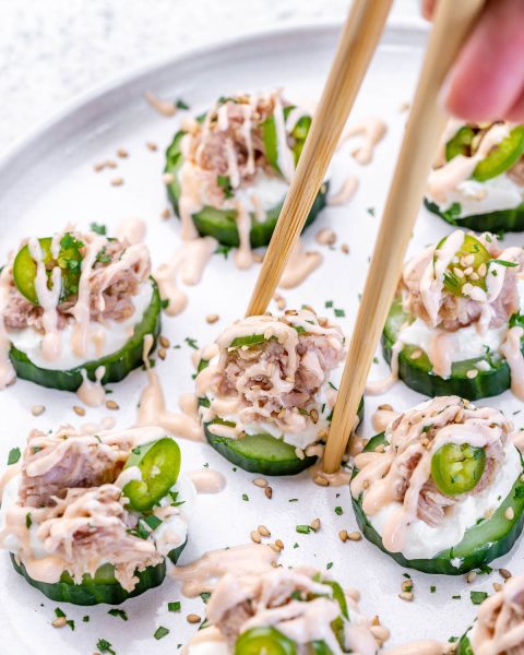 Spicy Tuna Cucumber Bites | Clean Food Crush