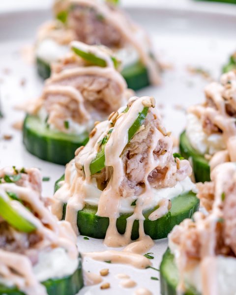 Best Spicy Tuna Cucumber Bites (Easy Low Carb Snack) | Clean Food Crush