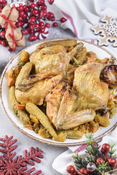 Christmas Roasted Spatchcock Chicken with Root Veggies + Pesto | Clean ...