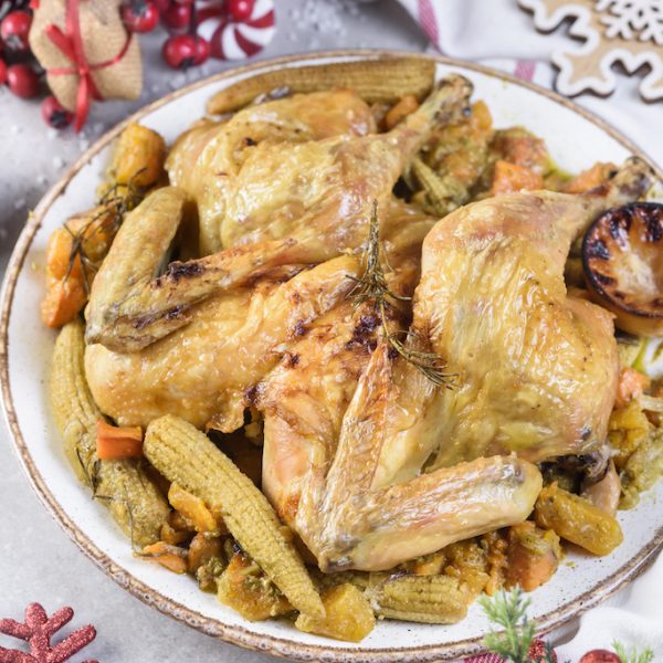 Christmas Roasted Spatchcock Chicken with Root Veggies + Pesto | Clean ...