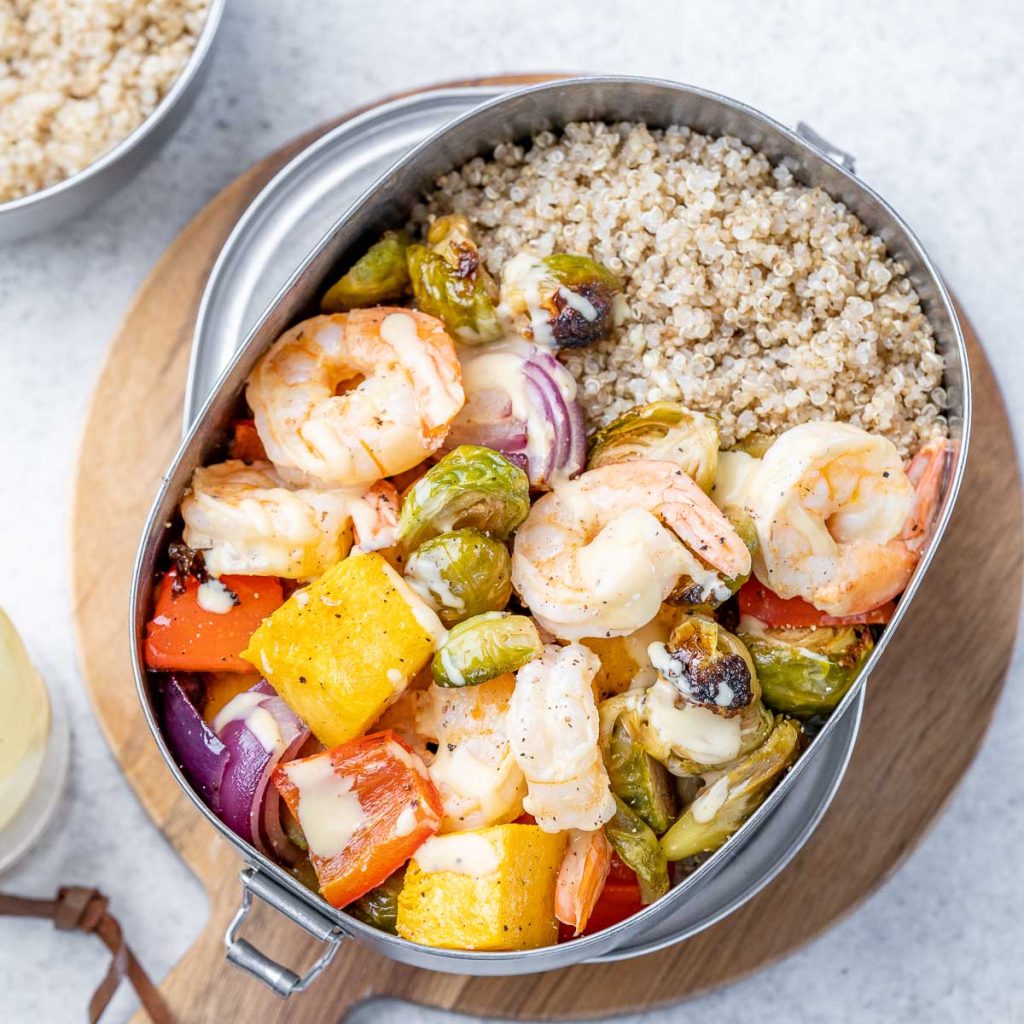 Honey Mustard Shrimp + Veggie Meal Prep Bowls | Clean Food Crush
