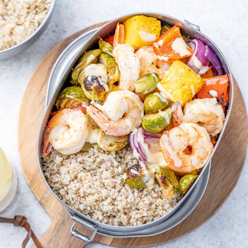 Honey Mustard Shrimp + Veggie Meal Prep Bowls | Clean Food Crush