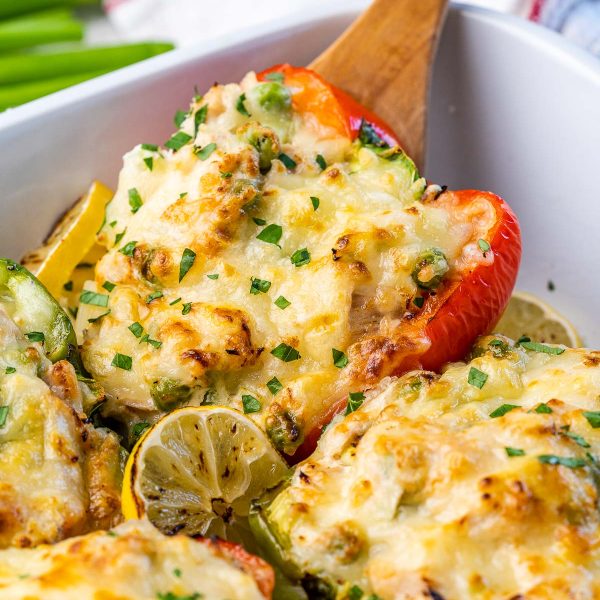 Easy Tuna Melt Stuffed Peppers (Cheesy Low Carb Dinner) | Clean Food Crush