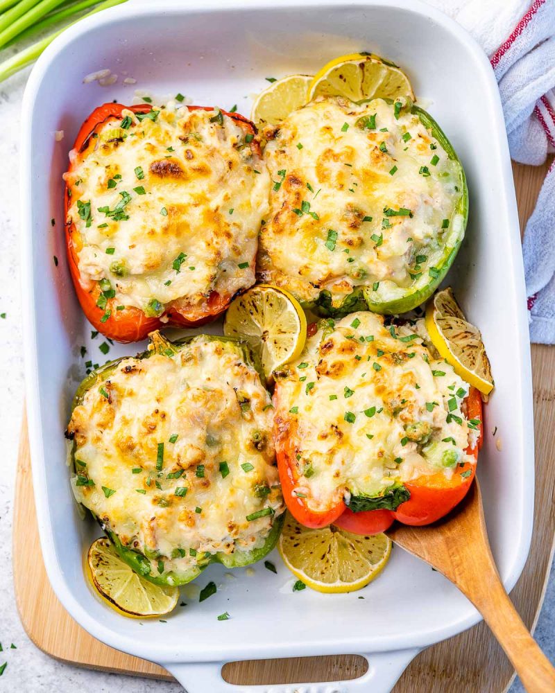 Easy Tuna Melt Stuffed Peppers (Cheesy Low Carb Dinner) | Clean Food Crush