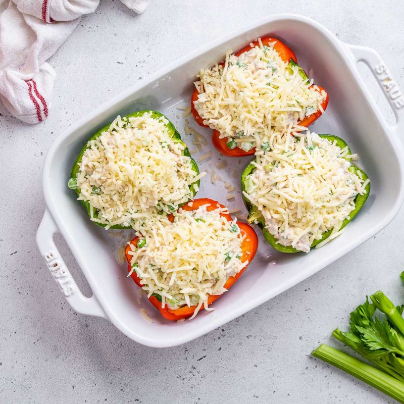 Easy Tuna Melt Stuffed Peppers (Cheesy Low Carb Dinner) | Clean Food Crush