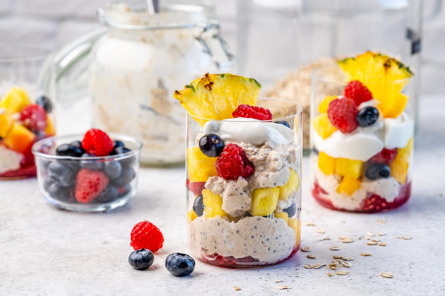 Overnight Oatmeal Fruit Parfaits 🌴🫐🍍 | Clean Food Crush