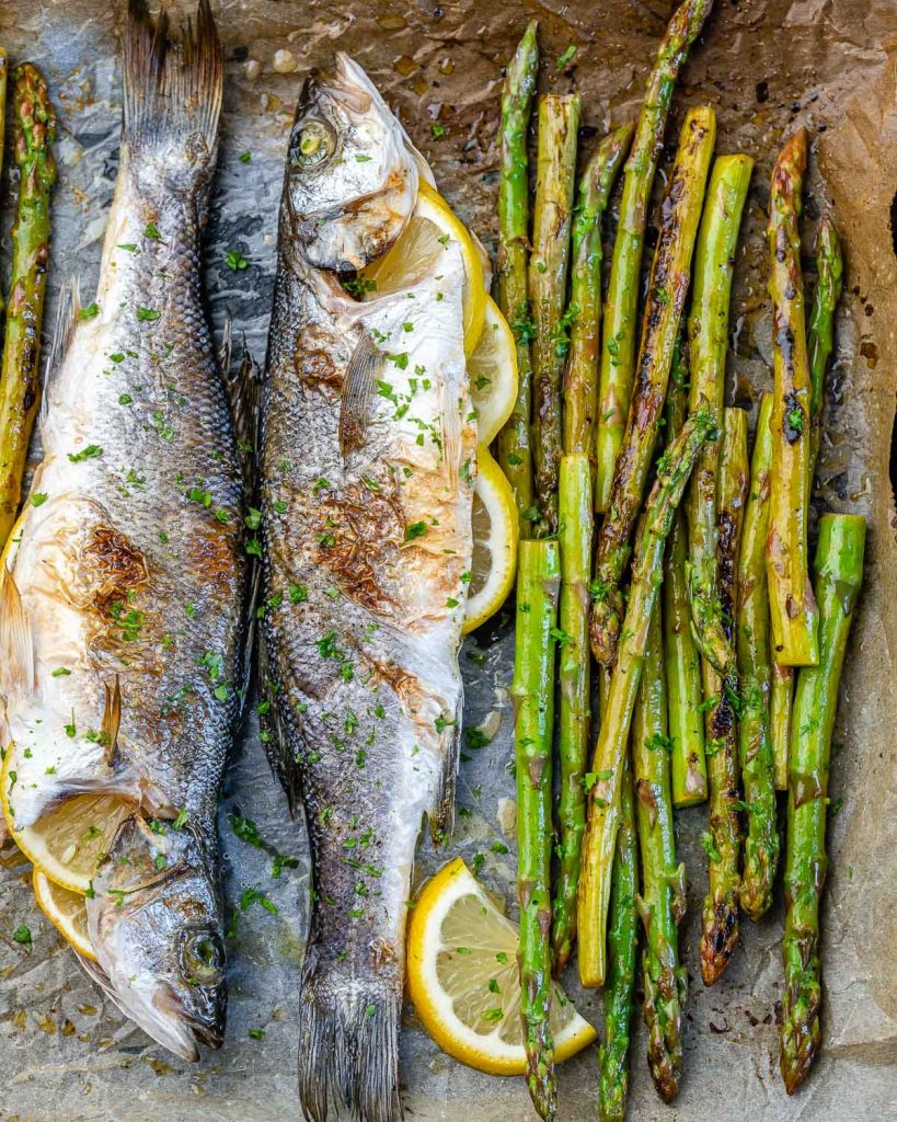 Baked Sea Bass + Asparagus | Clean Food Crush