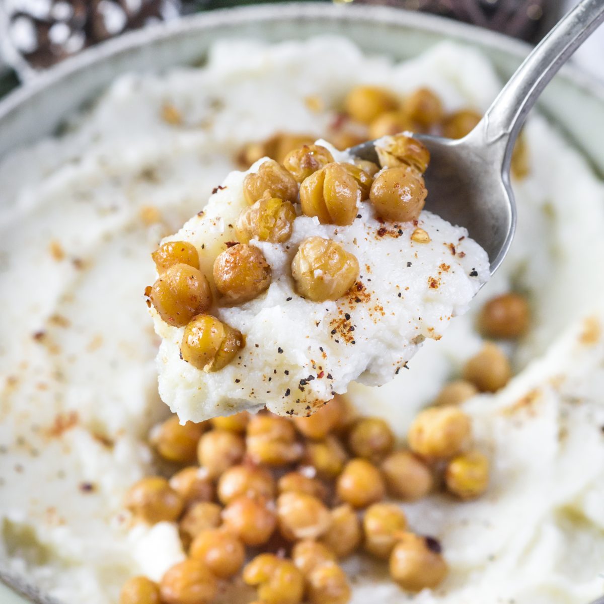 Mashed Cauliflower with Garlic Roasted Chickpeas | Clean Food Crush