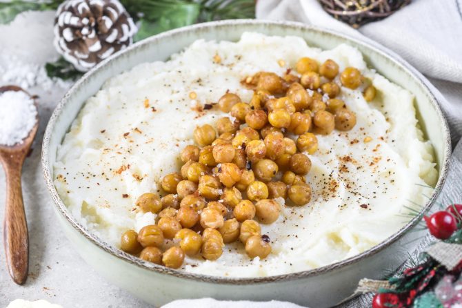 Mashed Cauliflower with Garlic Roasted Chickpeas | Clean Food Crush