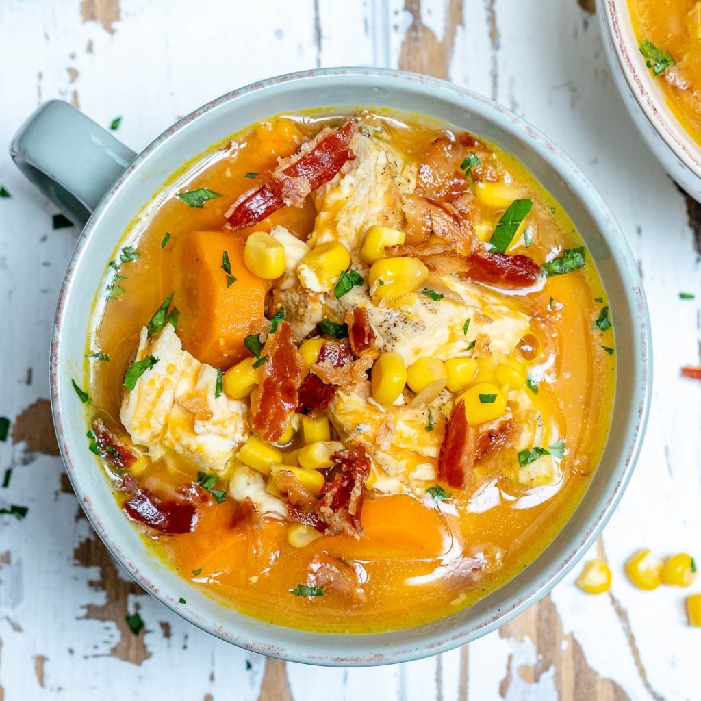 Creamy Chicken + Sweet Potato Corn Chowder | Clean Food Crush