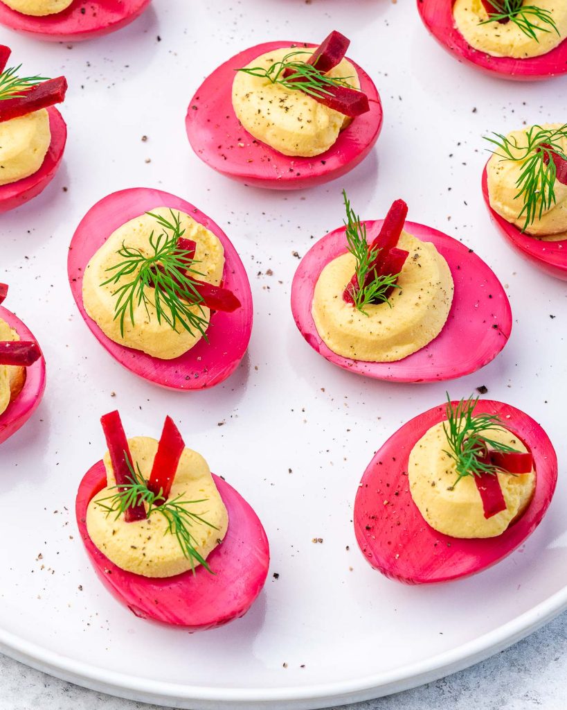 Beetroot-Dyed Deviled Eggs | Clean Food Crush