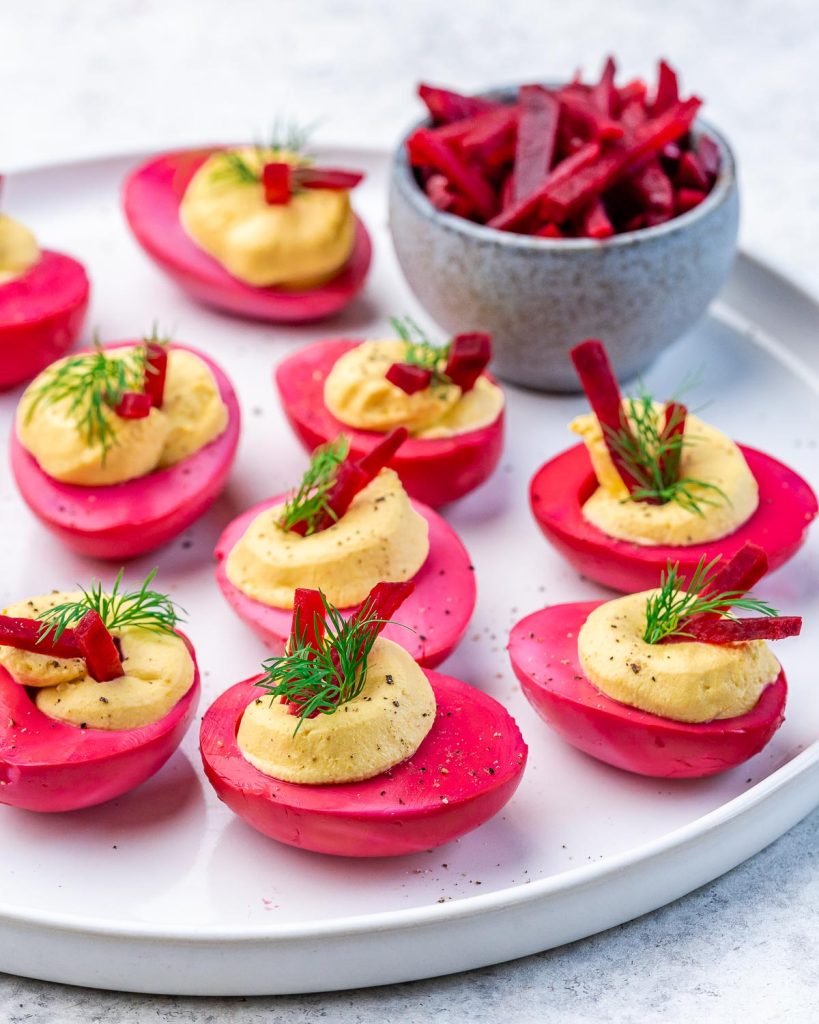 Beetroot-Dyed Deviled Eggs | Clean Food Crush