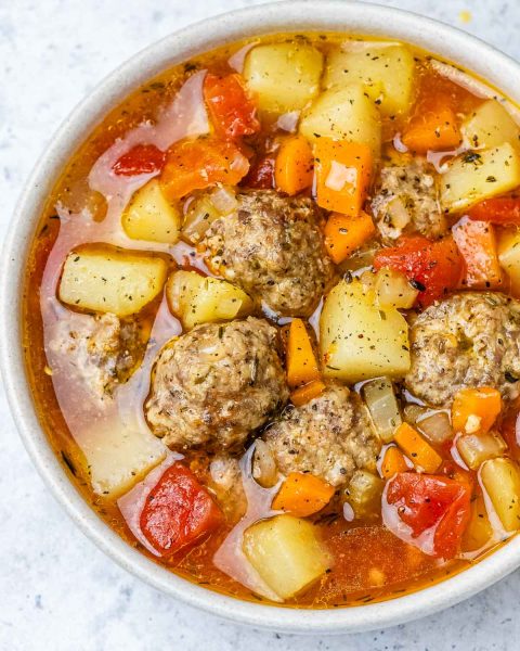Hearty Root Vegetable + Meatball Soup | Clean Food Crush