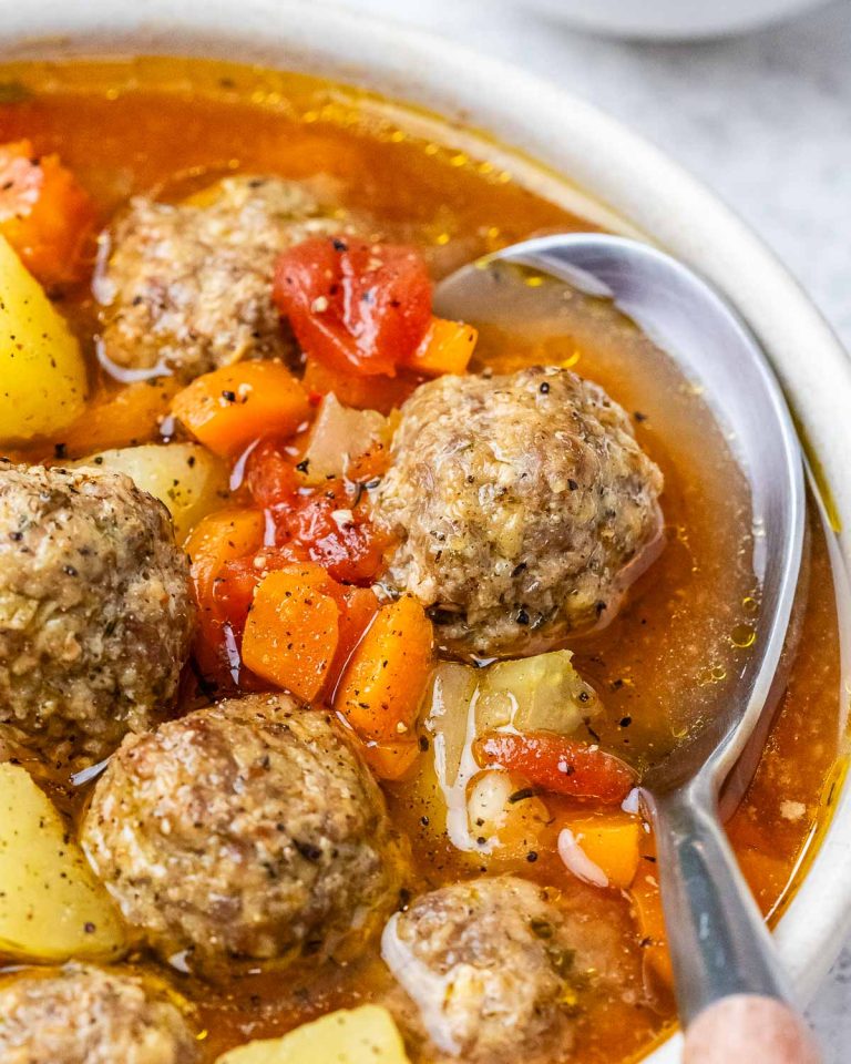 Hearty Root Vegetable + Meatball Soup | Clean Food Crush